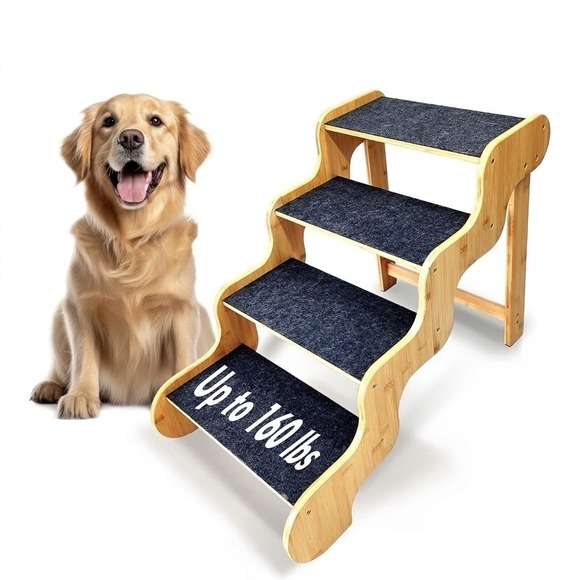Dog | Dog Stairs 4 Step Bamboo 2 Heavy Duty 160 Lb Capacity Nonslip Pet ...